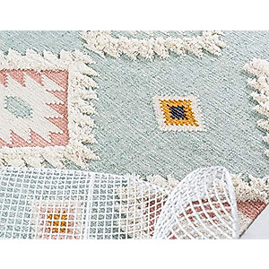 Unique Loom Mesa Collection Geometric, Natural Fibers, Southwestern, Bohemian Area Rug, 3' 3" x 5' 1" Rectangle, Light Aqua/Ivory