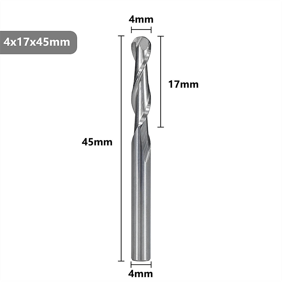 VIEUE Drill Bits 2-Flute Ball End Mills Carbide Tools CNC Mills Thread Drills Metal Engraving Drills Helical Mills (Cutting Edge Length : 4x17x45)