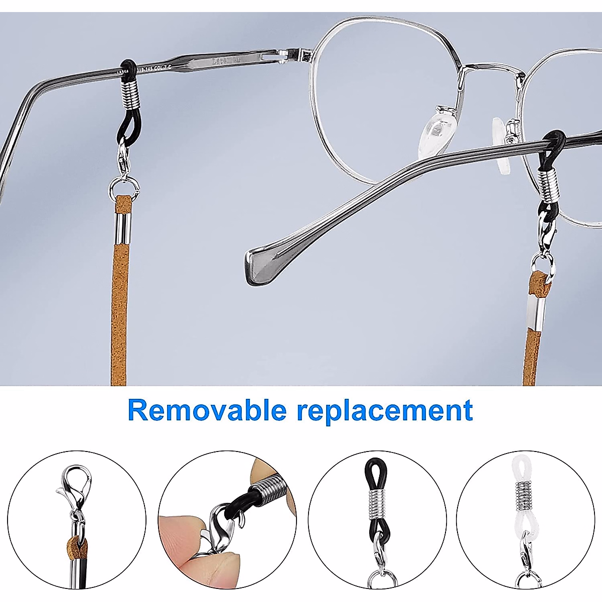 HMLFTIE 5pcs Eyeglass Strap Women Men Adjustable Anti Slip Leather Eyewear Retainers Sunglasses and Reading Eyeglass Lanyard (Black Red Brown Grey Blue)