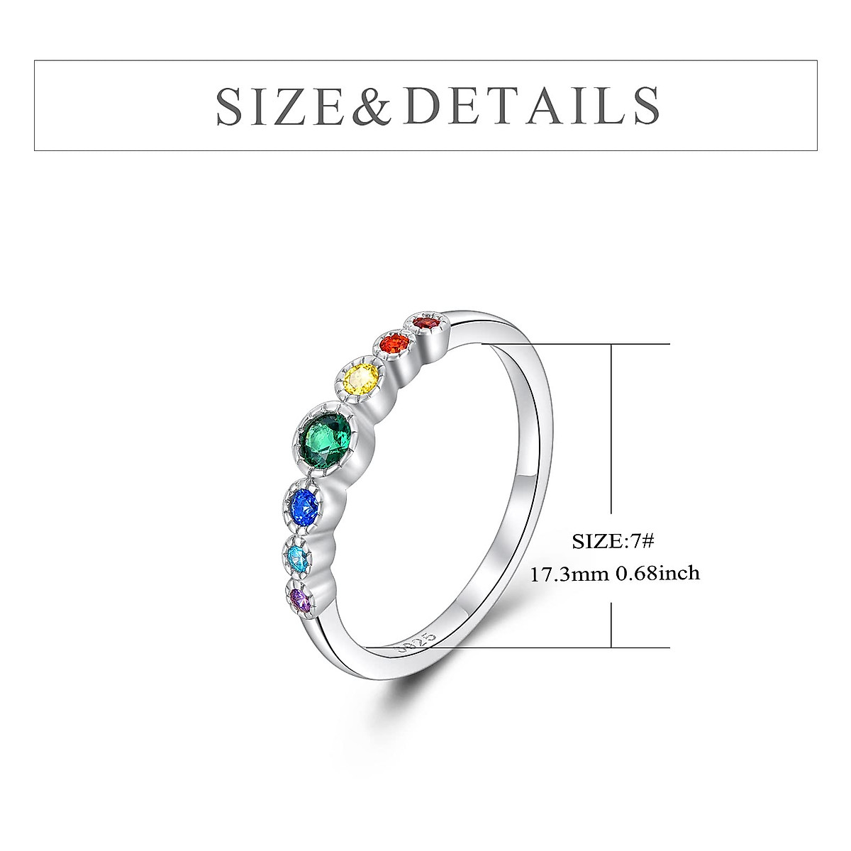 TIGER RIDER Chakra 925 Sterling Silver Ring for Women, Seven Chakras Healing Yoga Jewelry Ring for Mother’s Day Gifts, US 7