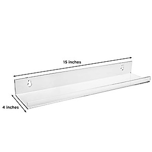 My Charity Boxes 15" Floating Wall Mounting Bookshelf for Kids Room;Clear Acrylic Bathroom Shelves Cosmetics Organizer, Spice Rack or Wall Décor Display (2 Pack)
