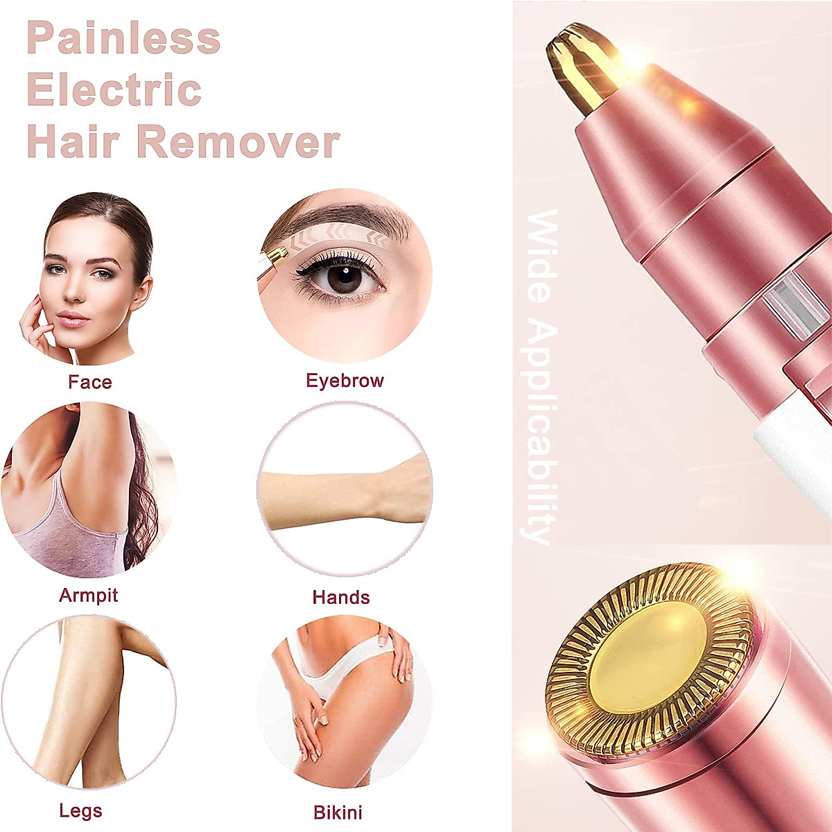 Facial Hair Remover for Women, Eyebrow Trimmer Nose Hair Razor 2-in-1, Mini Bikini Razor Precise Shaper, Portable Rechargeable Epilator for Lips, Body, Cheeks, Chin, Arms, Legs, Peach Fuzz (White)