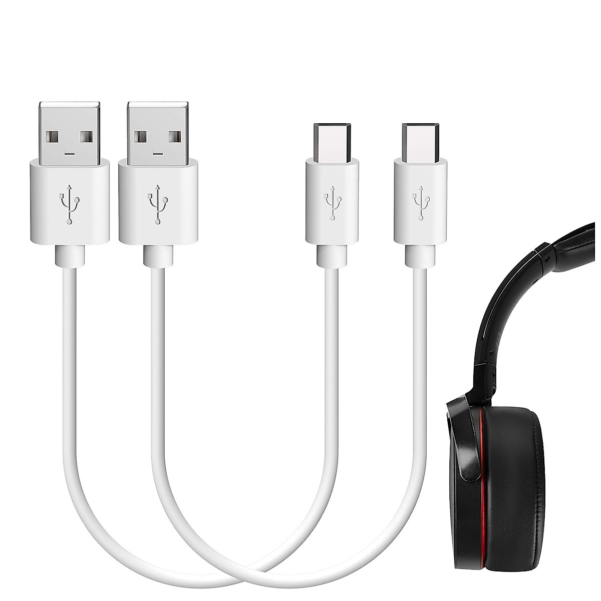 Geekria USB Headphones Short Charger Cable Compatible with Sony MDR-XB950B1 XB650BT WH-CH700N 1000XM2 MDR-1000X Charger, USB to Micro-USB Replacement Power Charging Cord (1ft / 30cm 2Pack)