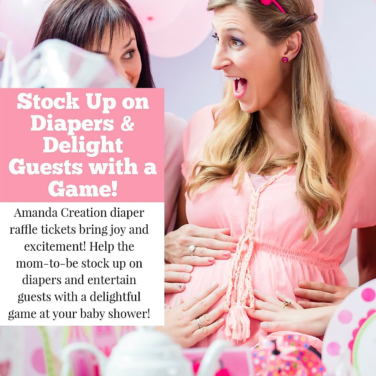 Amanda Creation Watercolor Dahlia Floral Elephant Diaper Raffle Tickets for Girl Baby Showers, 20 2" X 3” Double Sided Inserts, Bring a Pack of Diapers to Win Favors & Prizes!