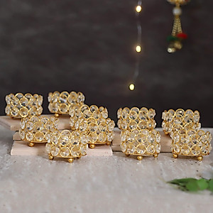 TIED RIBBONS 10 Pcs Crystal Tealight Candle Holders | Metal Rim, Golden | 2 Inch | Votive Tealights Holder | Crystal Glass Candle Holder for Table Centerpiece, Wedding, Housewarming, Anniversary