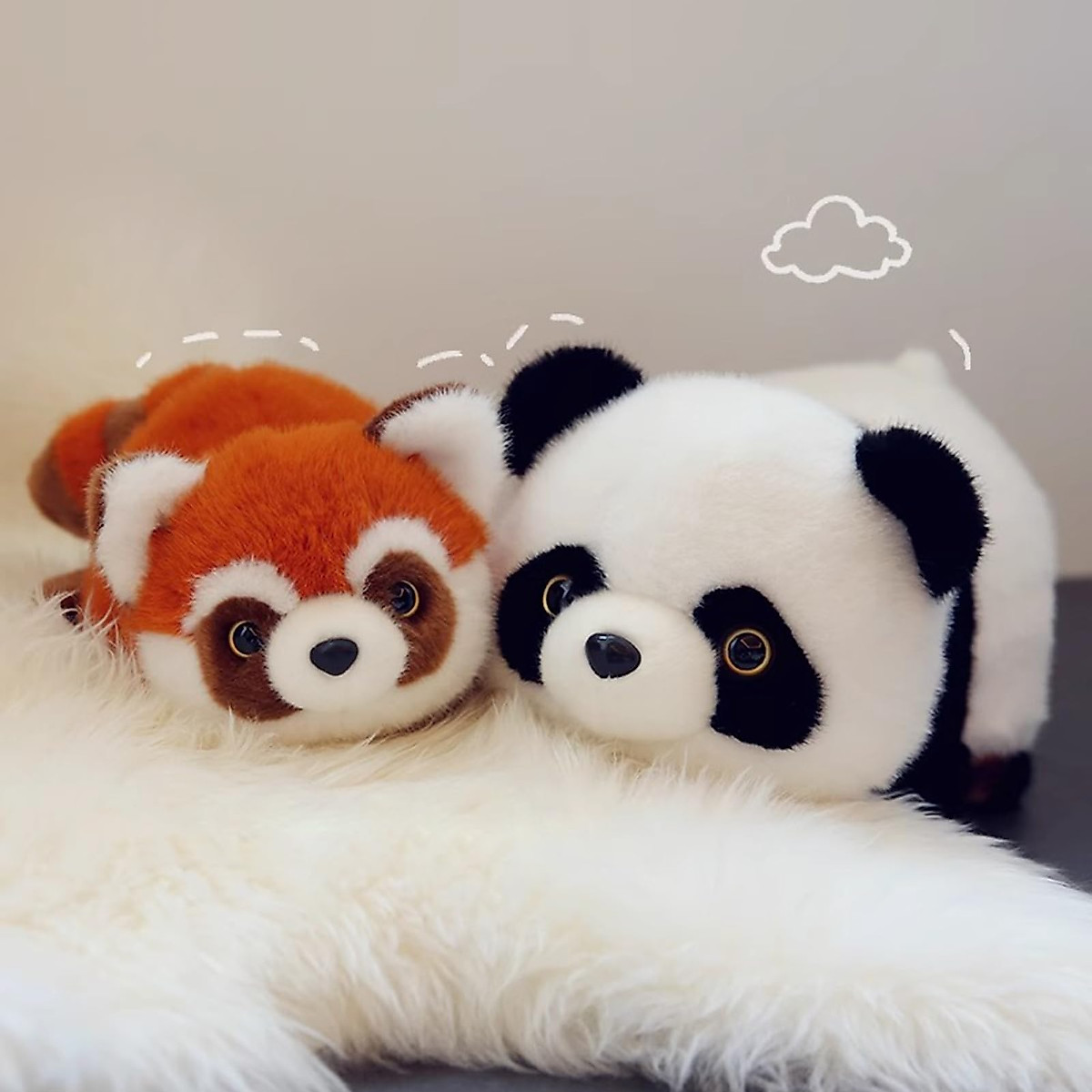 Roadoor Reversible Panda Plushie, 2-in-1 Red Panda & Panda Soft Toy, Double Sided Panda Stuffed Animal, Soft Panda Pillow Plush Toy Panda 14"