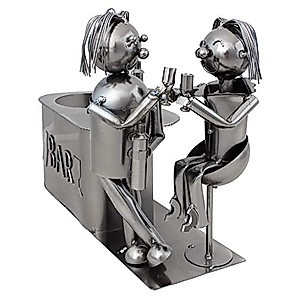 BRUBAKER Wine Bottle Holder 'Couple in Bar' - Table Top Metal Sculpture - with Greeting Card