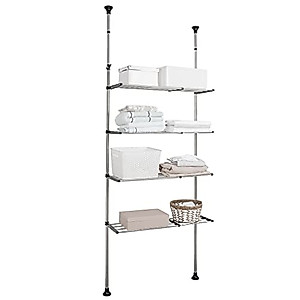 Hershii 4-Tier Over The Toilet Storage Rack Bathroom Space Saver Laundry Shelf Above Washer Dryer Organizer Unit Stand Double Tension Poles, Adjustable Height & Width - Black