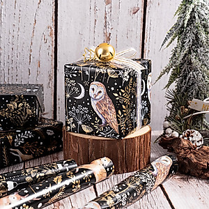 RUSPEPA Christmas Wrapping Paper Roll with Metallic Foil Shine - Mini Roll - 17 inches x 10 feet per Roll, Total of 3 Rolls - Owl, Reindeer and Christmas Ball