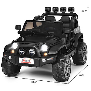 Costzon 2-Seater Ride on Truck, 12V Battery Powered Electric Vehicle Toy w/Remote Control, 3 Speed, LED Lights, MP3, Horn, Music, 2 Doors Open, Spring Suspension, Ride on Car for Kids (Black)