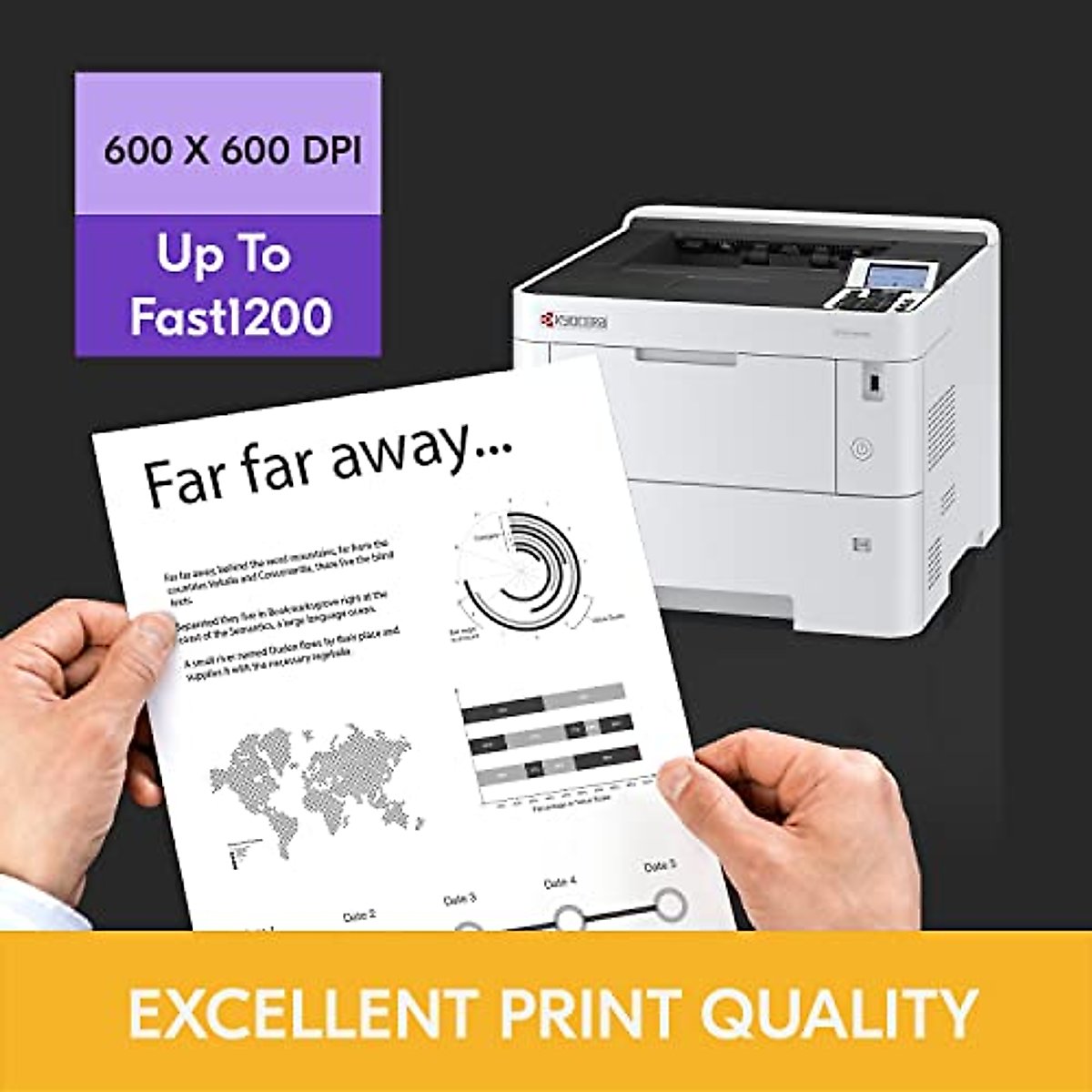 Kyocera ECOSYS PA4500x Monochrome Laser Printer, 47 ppm, 600 x 600 dpi and Up to Fine 1200 dpi, 600 Sheet Tray, 100 Sheet MPT, Duplex, 5 Line LCD w/Hard Key Panel, Gigabit Ethernet, USB, 512 MB