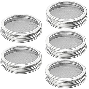 5 Pack 316 Stainless Steel One-Piece Mesh Strainer Lids for 3.38 Inch Wide Mouth Mason Jar,Sprouting Lids, NO RUST,Bean Sprout Sieve Lids,NO JAR QurHapzy