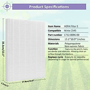TIMISONL C545 Replacement filter S: Compatible with winix C545 Air Purifier - 4pack True HEPA Filters only - replaces part#1712-0096-00