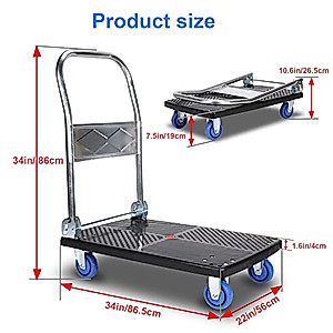 Push Cart Dolly Cart Platform Hand Truck with 800lb Platform Truck Luggage Cart Folding Flatbed Dolly with 360 Degree Swivel Wheels Foldable Push Hand Cart for Loading and Storage (Black-L)