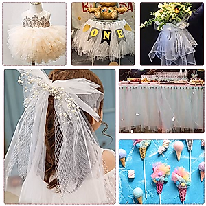 2 Pcs Tulle Fabric Rolls 6 Inch 100 Yards Polyester Tulle Gift Bow Tulle Roll Spool Fabric for Sewing Table Skirt and Birthday Party Wedding Decorations DIY Crafts Supplies (White)