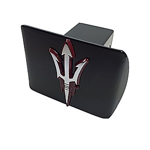 AMG Arizona State University Metal Emblem (Chrome with Maroon Trim) on Black Metal Hitch Cover