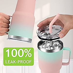Zenbo 30 oz Tumbler with handle Keeps Drinks Cold up to 24 hours,Insulated Tumbler with Lid and Straw,Vacuum Thermal Cup with Handle,Leak Proof,Dishwasher safe