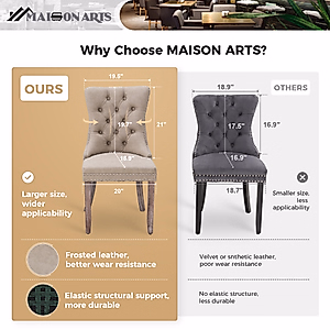 MAISON ARTS Faux Leather Dining Chairs Set of 6, Upholstered Tufted Dining Room Chair with Pull Ring Trim & Button Back Modern Diner Chairs Solid Wood Legs for Kitchen Dining Room, Black