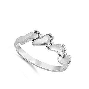 Feet Foot Footprint Ring New .925 Sterling Silver Band Size 6