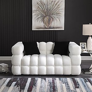 62.2" Cloud Couch, Mid Century Sleeper Sofa Modern Marshmallow Boucle Sofa Fabric Couches for Living Room with Plastic Legs Upholstered Tufted 2 Seater Sofa with 2 Pillows