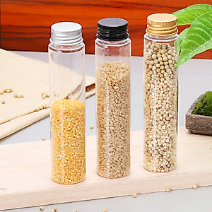 PATIKIL 80ml Plastic Test Tubes with Screw Caps, 6Pcs 128x33mm Flat Bottom Tubes for Scientific Party Decoration Candy Bead Storage Bath Salt, Silver Tone