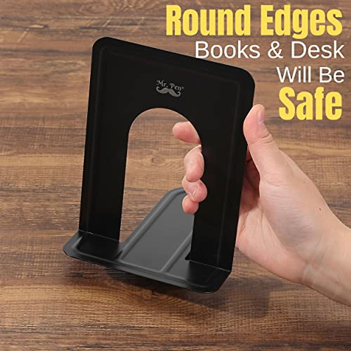 Mr. Pen- Book Ends, Black, 4 Pack, Heavy Duty Metal Bookends for Shelves, Book Holders for Shelves, Book Stoppers, Book Holders, Book Ends for Office, Metal Bookends, Book Ends to Hold Books.