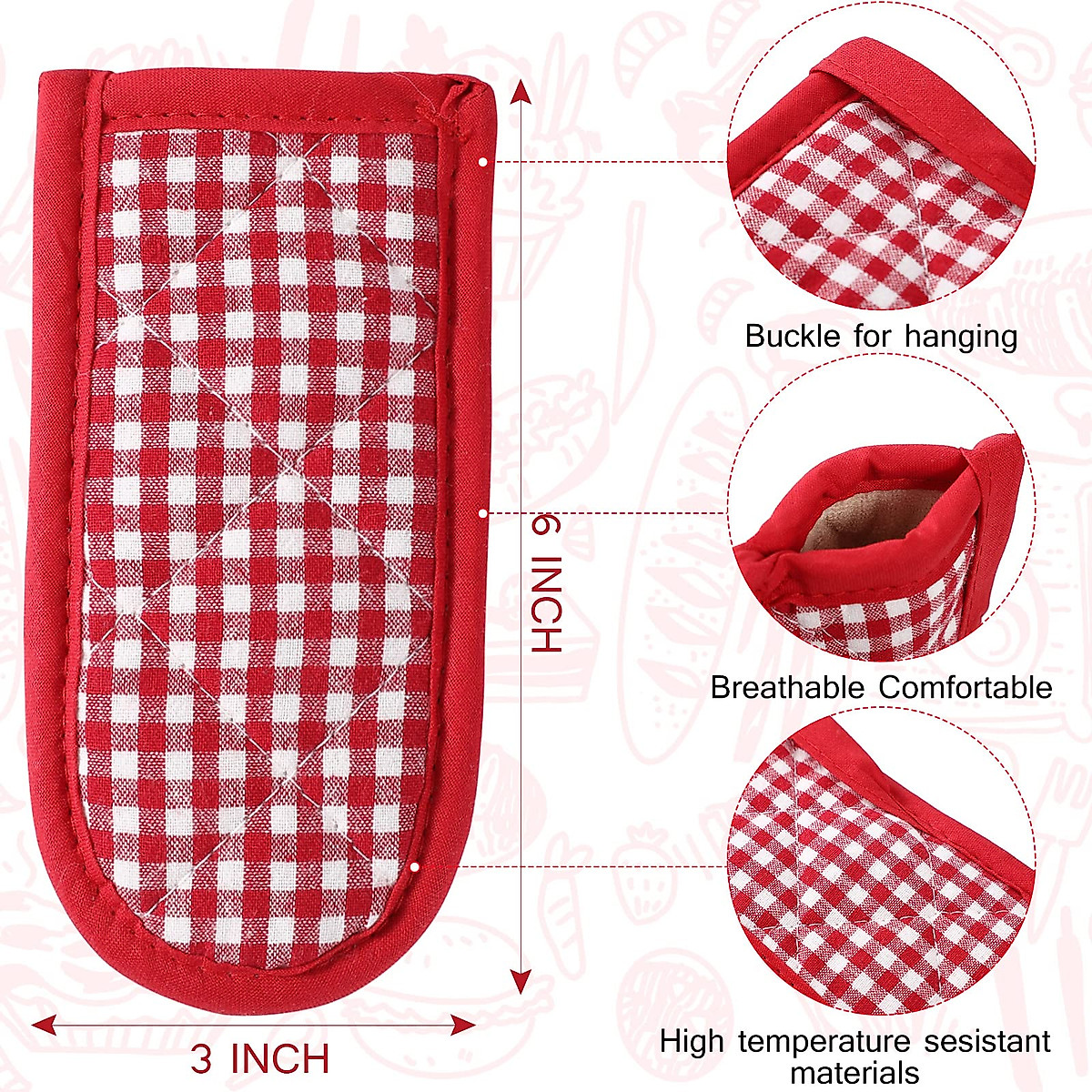 8 Pieces Pan Handle Sleeve Heat Resistant Pot Sleeve Grip Non-Slip Skillet Pot Holder Machine Washable Cast Iron Handle Cover Cotton Assist Handle Holder, 4 Styles, 3 x 6 Inch(Retro Style)