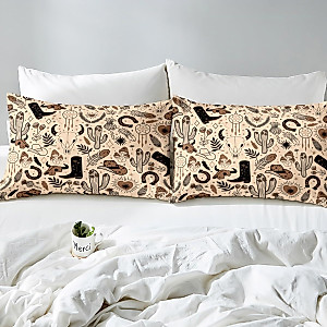 Manfei Cowboy Sheet Set King Size, American Western Bedding Set for Kids Teens Room Decor, Retro Skull Cowboy Boots Hats Bed Sheet Set 4pcs with Deep Pocket Fitted Sheet + Flat Sheet + 2 Pillowcases