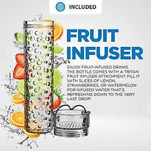 ARELL Wide Mouth Sports Water Bottle - Leakproof Vacuum Insulated for Hot & Cold Beverages - Double-Wall Metal Canteen with Sweatproof Straw Lid, Chug Cover, Fruit Infuser - 32oz Wild Violet