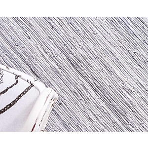 Unique Loom Chindi Cotton Collection Soft Hand Woven Natural Fiber Striped Area Rug, 9 ft x 12 ft, Gray/Ivory