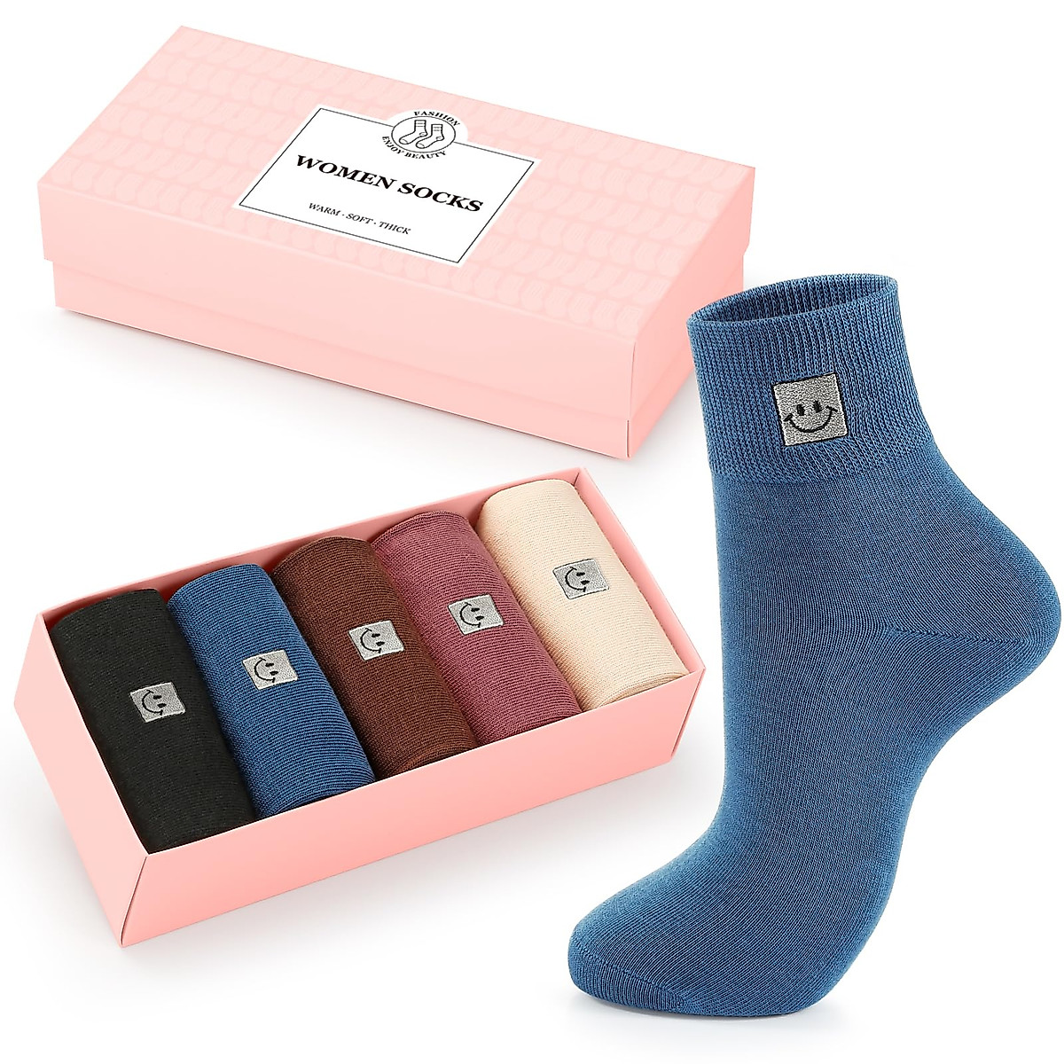 HUGSWEET Thin Soft Cotton Socks for Women above Ankle Crew Bootie Socks Gifts for Women 5-10 Pairs