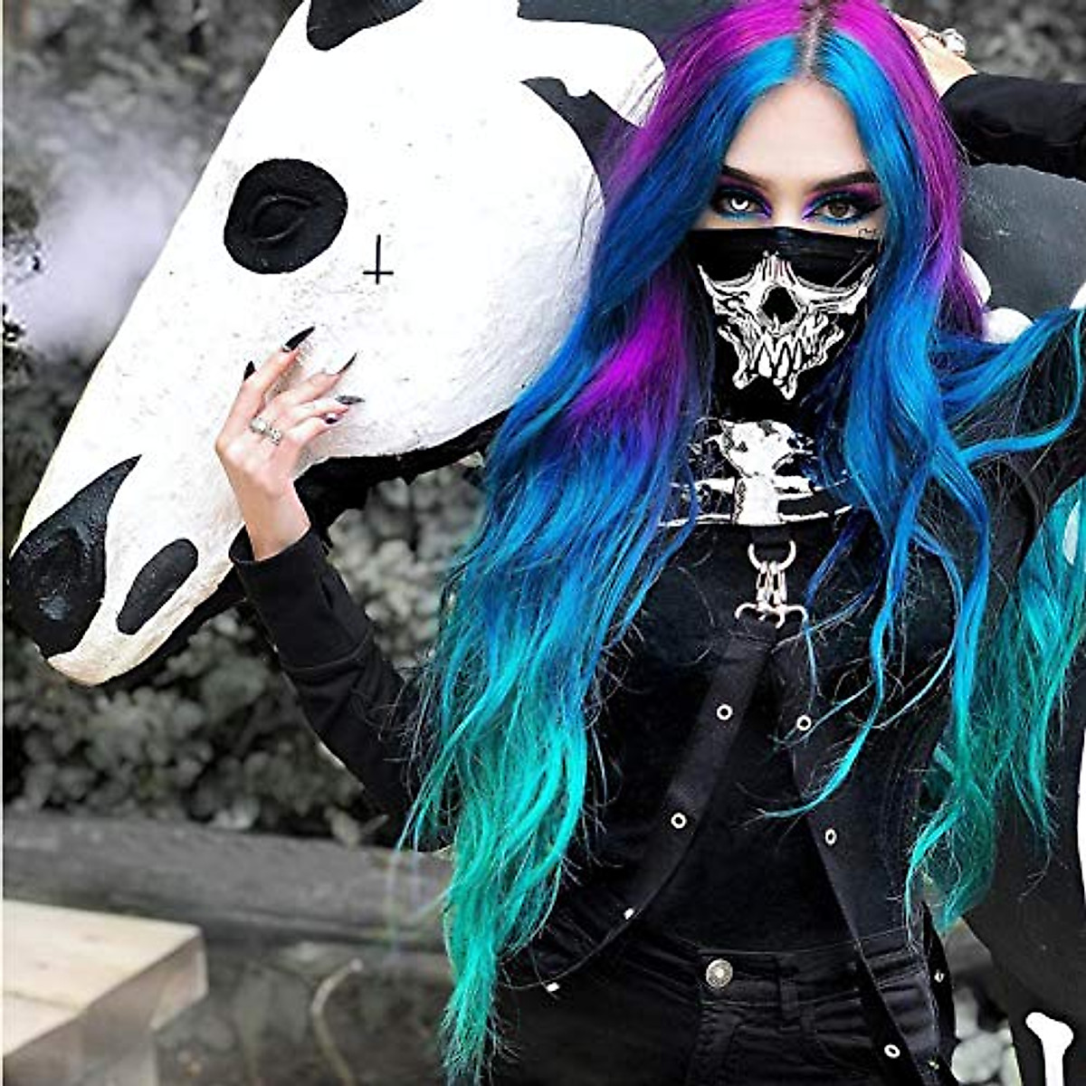 JUMISEE Women Goth Skeleton Hoodie Crop Top Iron Chain Long Sleeve Hooded Pullover Sweatshirt for Halloween Rave Festival Black