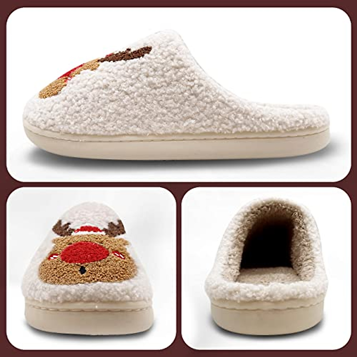 ajobity Cute Slipper for Women - Elk Slide Slippers Reindeer Xmas Slippers - Fun slippers Soft Plush Christmas Cotton Slippers Keep Warm Couples Slides