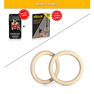 Double Circle 1.25 Inch Wood Gymnastics Rings for Bodyweight Training - Home Gym Workouts and Olympic Exercises - Slip Resistant Grip Strength - 32mm (Rings Only)