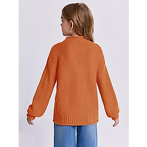 Imily Bela Girls Turtleneck Sweaters Kids Batwing Sleeve Knit Clothes Chunky Pullover Jumper A-Orange
