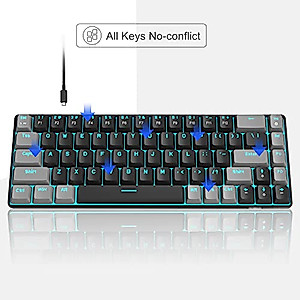 MageGee Portable 60% Mechanical Gaming Keyboard, MK-Box LED Backlit Compact 68 Keys Mini Wired Office Keyboard with Red Switch for Windows Laptop PC Mac - Black/Grey