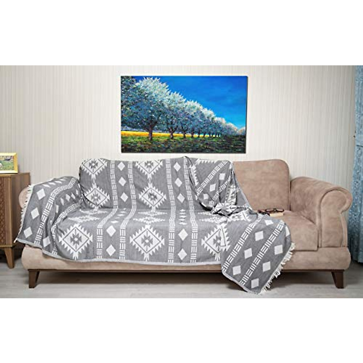 Bersuse 100% Cotton Belize XL Throw Blanket Turkish Towel - 75x90 Inches, Black