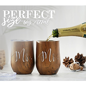 Onebttl Wedding Gifts for Gay Couples, Mr and Mr Gifts Tumbler Set, Gifts for Engagement, Valentine's Day, Newlywed, Anniversary, Stainless Steel Tumbler with Lid 12oz/350ml - Wood