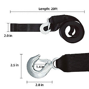 Boat Trailer Winch Strap 2" x 20' with Hook Replacement, 10000 lbs Breaking Strength, Loop End for Boats, Trailer, Wave Runner, Towing, Heavy Duty Equipment