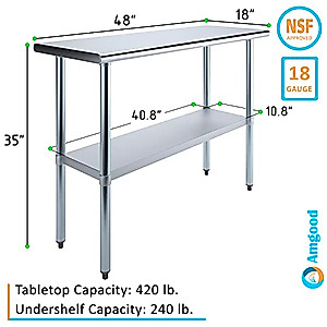 18" x 48" Stainless Steel Work Table | AmGood Metal Kitchen Food Prep Table NSF