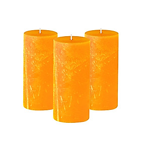 Simply Soson 3x6 inch Orange Candles Pillar, Fall Pillar Candles Set of 3, Rustic Texture, Unscented Orange Pillar Candles for Fall, Dripless Candles, 3 inch Orange Candles, Fall Candles