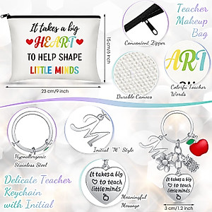 3 Pieces Teacher Appreciation Gift 12 oz Teach Love Inspire Wine Tumbler It Takes a Big Heart To Help Shape Little Minds Cosmetic Bag and Teacher Keychain for Christmas Birthday (Letter M Style)