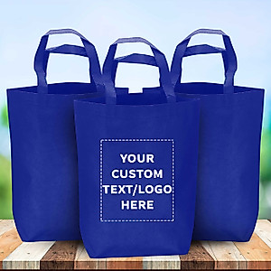 DISCOUNT PROMOS Custom Large Reusable Heavy Duty Tote Bag - 50 Pack - Personalized Logo, Text - Beach Shopping Bag - Reflex Blue