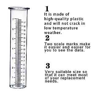 BIUWING Plastic rain Gauge Replacement Tube, 7'' Capacity rain gauges Tubes for Yard Garden Outdoor Home, Best Rated, No Frost Freeze Crack, Not Fragile (2 pcs)