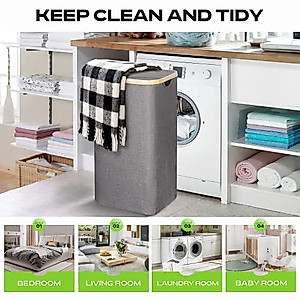 CestMall 100L Laundry Basket with Lid and 2 Removable Liners, Collapsible Large Laundry Hamper Clothes Hamper for Laundry with 2 Handles for Bathroom, Bedroom, College Dorm, Grey