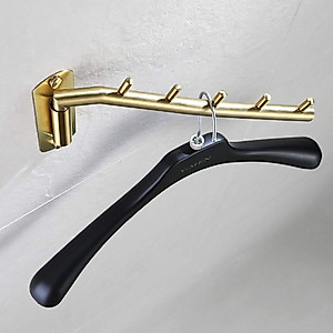 JQK Folding Clothes Hanger Rack, Stainless Steel Swing Arm Hook Holder, Clothing Hanging System Drying Closet Storage Organizer Brushed Gold Wall Mount 2 Pack, SHR100-BG-P2