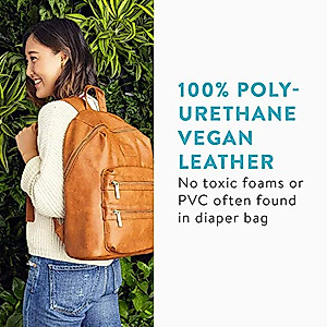 The Honest Company Vegan Leather City Backpack | Diaper Bag with Changing Pad | Black Vegan Leather with Gold Hardware | PVC-Free Lining | 16 x 5 x 18