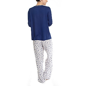 Hanes Women's Dreamscape Longsleeve Top and Pajama Bottom Butter Knit Sleep and Lounge Set, Blue/Star, Small