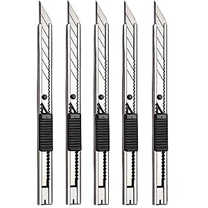 Gebildet 5pcs Professional Stainless Steel Lockable Cutter Knife / 9mm Snap Off Blades / 30 Degree Foil Knife/Utility Knife/Graphic Knife/Great for Foils, Wallpaper, Crafts, Cartons