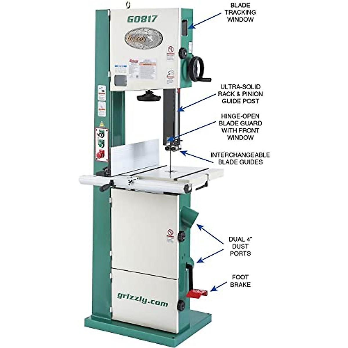 Grizzly Industrial G0817-14" Super HD 2 HP Resaw Bandsaw with Foot Brake